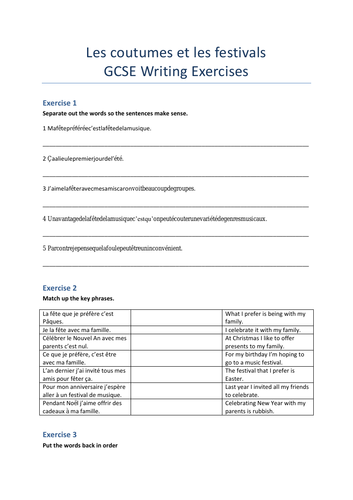 GCSE French Writing: Celebrations | Teaching Resources
