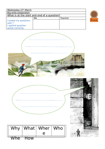 Jim and the Beanstalk Year 2 questions, description and letter writing ...