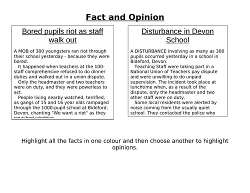 Newspapers- Fact or Opinion | Teaching Resources