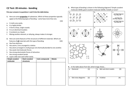 C2 - bonding - Low Stakes Retrieval Test | Teaching Resources