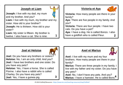 French Family and Pets Role Play Activity | Teaching Resources