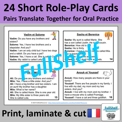 French Family and Pets Role Play Activity | Teaching Resources