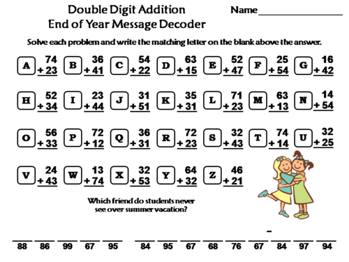 Double Digit Addition Without Regrouping End of Year Math Activity ...