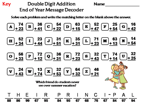 Double Digit Addition Without Regrouping End of Year Math Activity ...