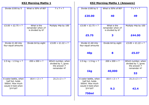 Morning Maths Activity Sheets | Teaching Resources