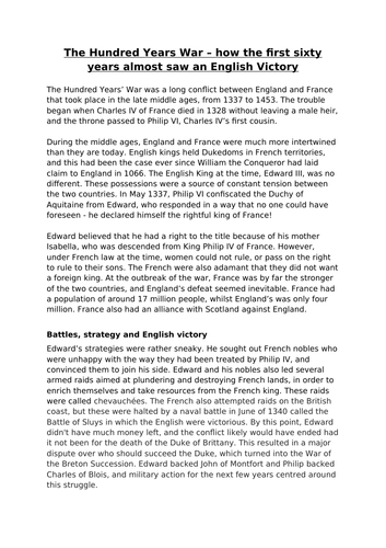 The Hundred Years War | Teaching Resources