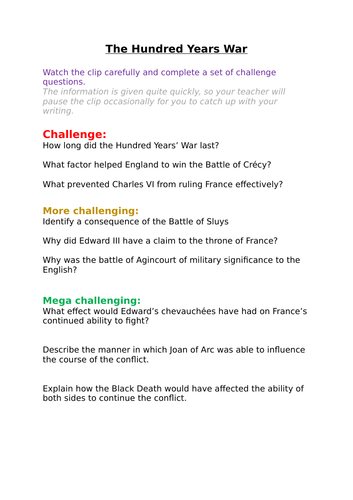 The Hundred Years War | Teaching Resources