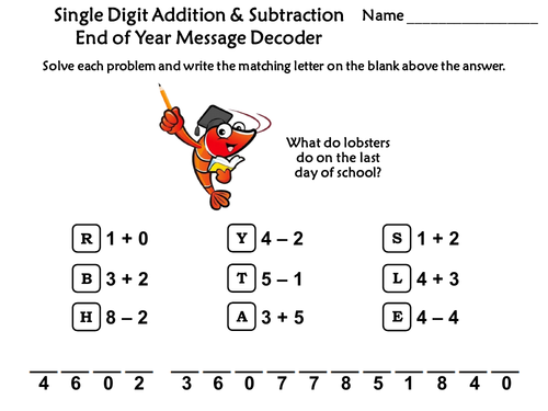 Single Digit Addition and Subtraction End of Year Math Activity ...