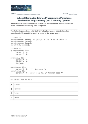 A Level Computer Science Programming Paradigms - Prolog Queries ... A Level Computer Science Programming Paradigms - Prolog Queries ...