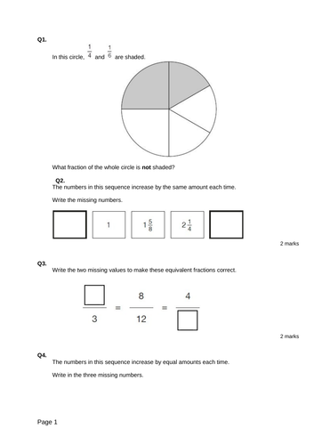 Year 6 SATs questions based on Unit 3 Autumn White Rose: Fractions ...
