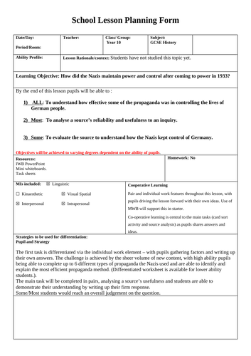 Nazi Propaganda content and source analysis (NOP)-GCSE | Teaching Resources