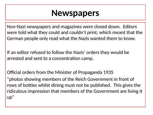 Nazi Propaganda content and source analysis (NOP)-GCSE | Teaching Resources