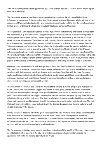 GCSE Classical Civilisation Homeric World: Mycenaean frescoes 15-mark ...