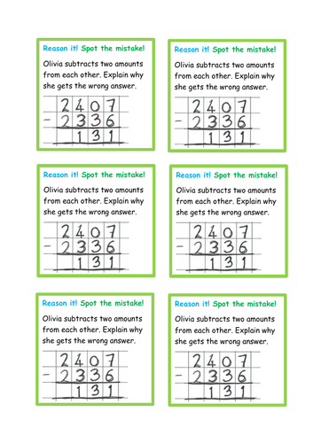 Addition Subtraction Spot the mistake | Teaching Resources