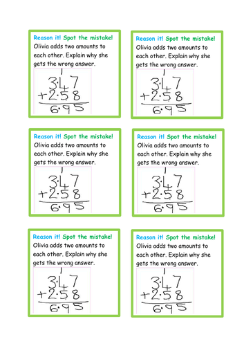 Addition Subtraction Spot the mistake | Teaching Resources