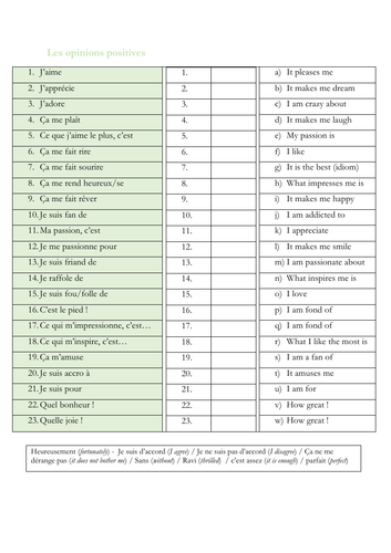 French - GCSE - Opinions - Revision (reading / listening) | Teaching ...