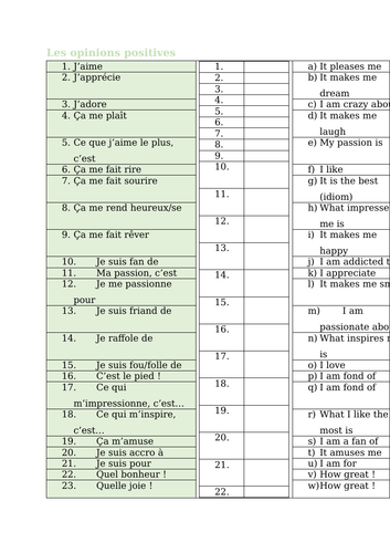 French - GCSE - Opinions - Revision (reading / listening) | Teaching ...