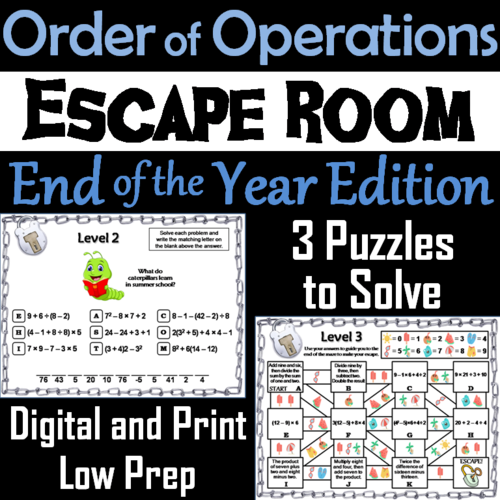 End of Year Escape Room Math: Order of Operations Game (4th 5th 6th 7th ...