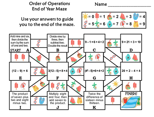 Order of Operations Activity: End of Year/ Summer Math Maze | Teaching ...