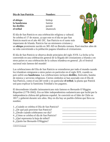 Día de San Patricio Lectura: Spanish Reading on St. Patrick's Day ...