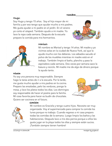 Los deberes Lectura: Spanish Reading on Chores (Quehaceres/tareas ...