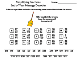 Simplifying Fractions End of Year/ Summer Math Activity: Message ...