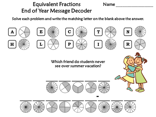 Equivalent Fractions End of Year Math Activity: Message Decoder ...