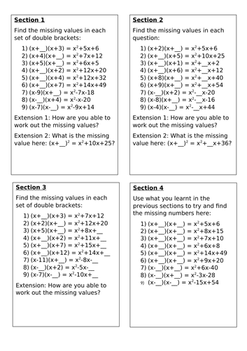 Scaffolded Factorising Quadratics Teaching Resources