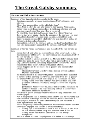 Notes on The Great Gatsby | Teaching Resources