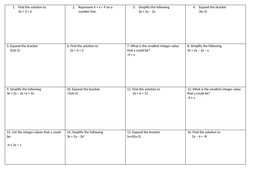Year 8 Algebra Grid | Teaching Resources