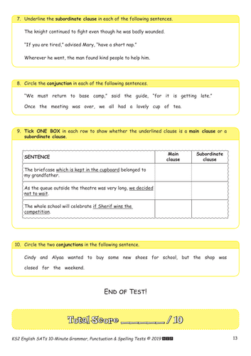 10 Minute SATs SPaG Practice Test Papers | Teaching Resources