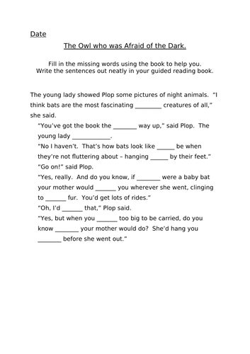 The Owl who was Afraid of the Dark Guided Reading Plan and Resources ...