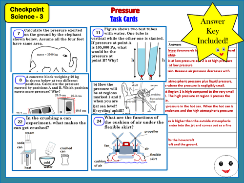 Pressure Task Cards- Checkpoint Science 3 | Teaching Resources