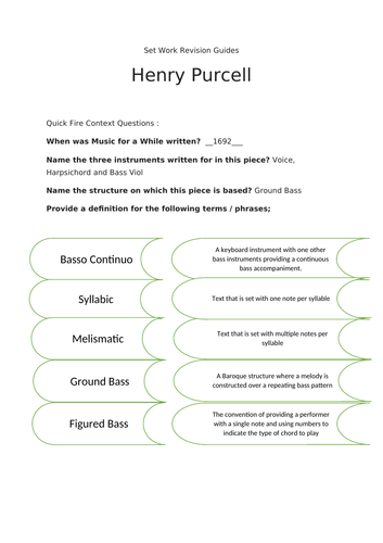 EDEXCEL GCSE Music Purcell revision | Teaching Resources