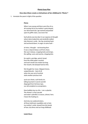 Plenty - Isobel Dixon | Teaching Resources
