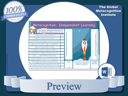 Metacognition Personal Reflection Worksheets(A4 x5) [Metacognitive Tool ...