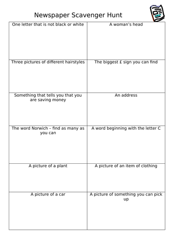 Newspaper Scavenger Hunt | Teaching Resources