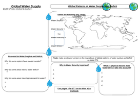 AQA GCSE Geography - Global Water Supply Worksheet | Teaching Resources