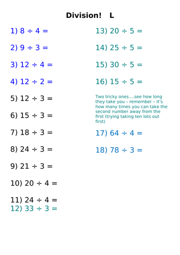 Basic Division - building up to chunking | Teaching Resources
