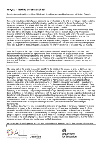 NPQSL Project Assignment (2019) PASSED (28/28) | Teaching Resources