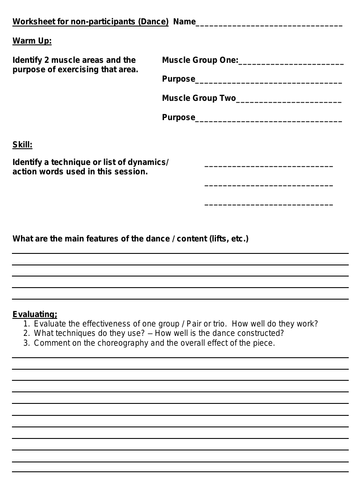 Dance Worksheet for non-participants | Teaching Resources
