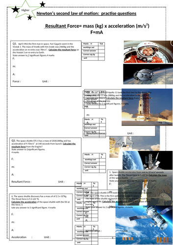 Newtons second law F=MA worksheet | Teaching Resources