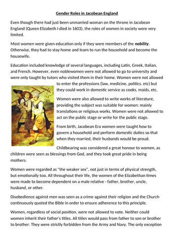 Macbeth Context - Gender Roles in Elizabethan Society | Teaching Resources