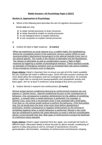 Model Answers to AS Psychology Paper 2 2017 | Teaching Resources