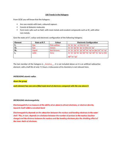 AQA AS Level Unit 2 Section 2 Group 7 elements - The halogens: trends ...