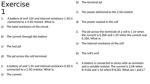 A Level Physics Electricity 4: Emf and Internal Resistance | Teaching ...