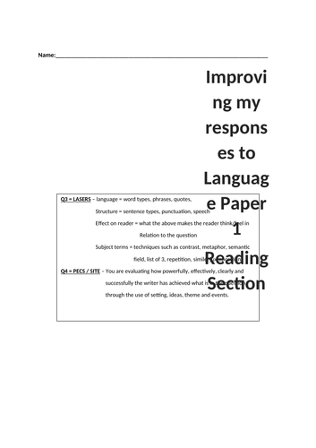 Edexcel GCSE English Language Paper 1 Reading Practise / Revision ...