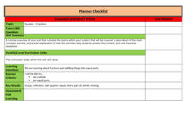 Unit Planner Checklist Template | Teaching Resources