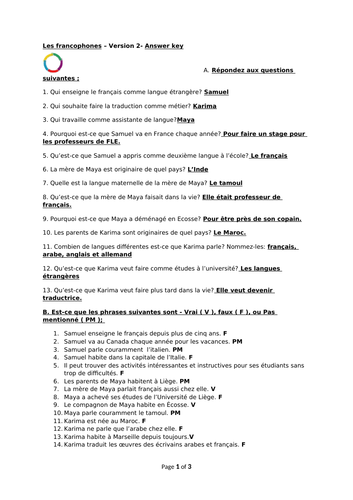 Les francophones- Reading/comprehension | Teaching Resources