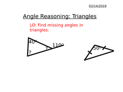 Angle Reasoning: Angles in a Triangle | Teaching Resources